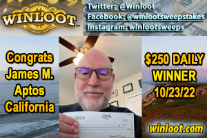 Winloot $250 Daily Cash Winner Spotlight James M., Aptos, California ...