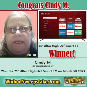 Surprise Winner Reveal – Cindy M. of Louisville, Kentucky – Winloot Winners